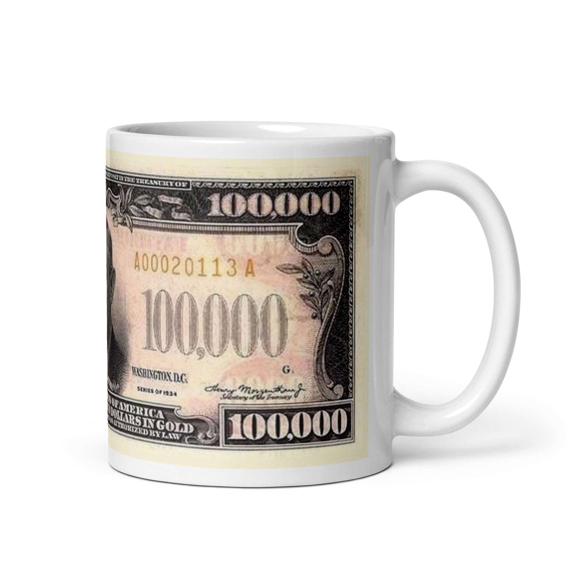 One Hundred Thousand Dollar Bill (US$100,000) coffee mug - PYGear.com