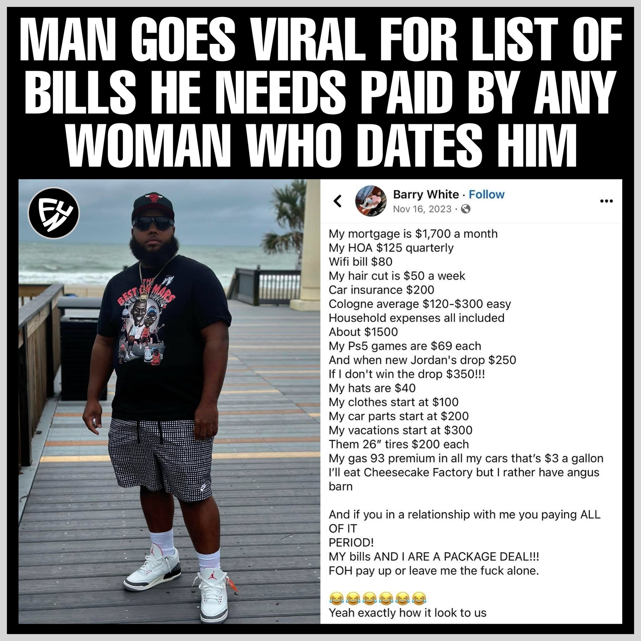 📋 Man goes viral for his list of bills he requires a woman to pay for ...