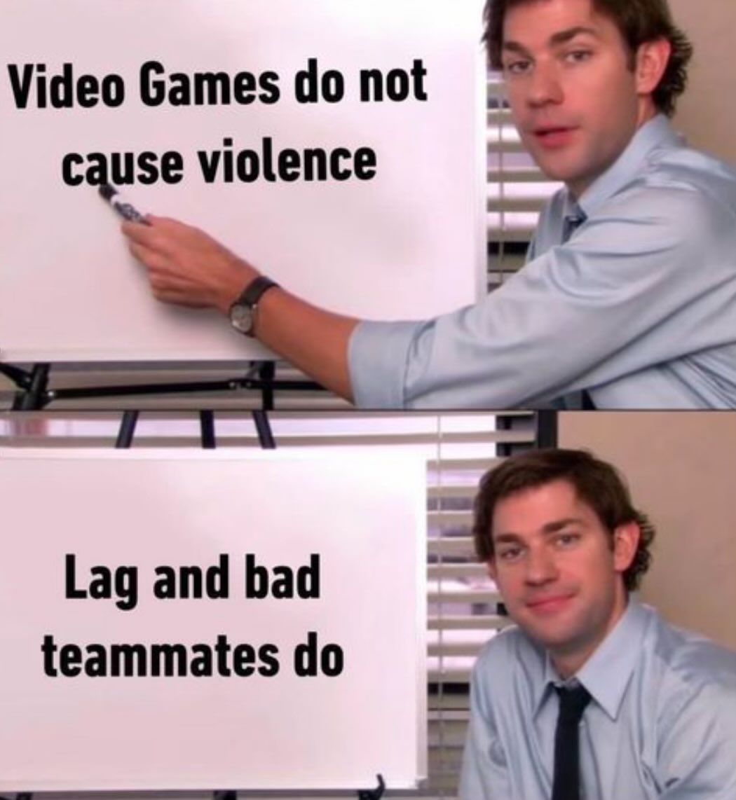 Video Games do not cause violence - Lag and bad teammates do - PYGear.com
